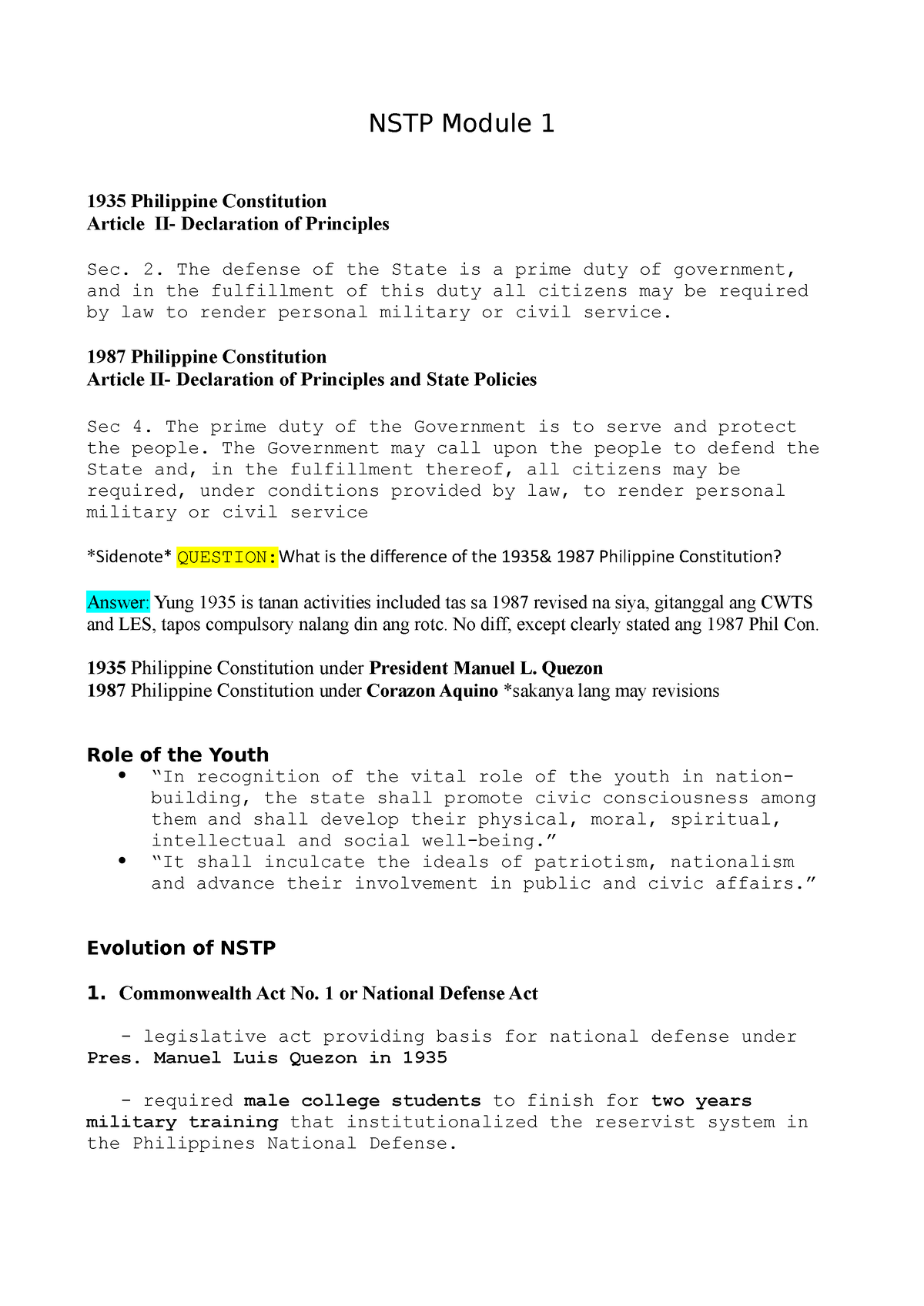 Nstp Module 1 First Year Lessons In Tourism Nstp Module 1 1935