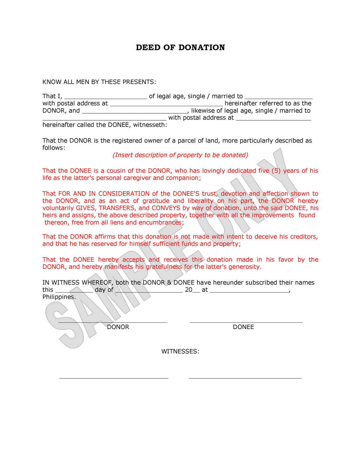 Deedofdonation 1 Sample Deed Of Donation For Real Property With