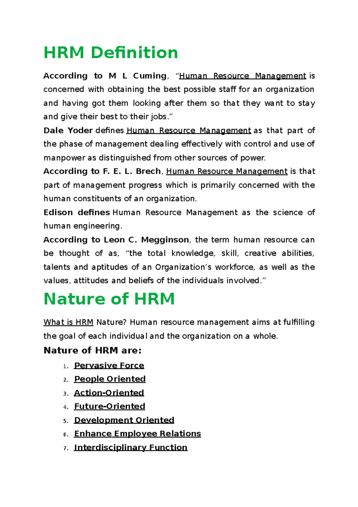 Hrm Nature And Scope Principles Of Managemment Hrm Definition