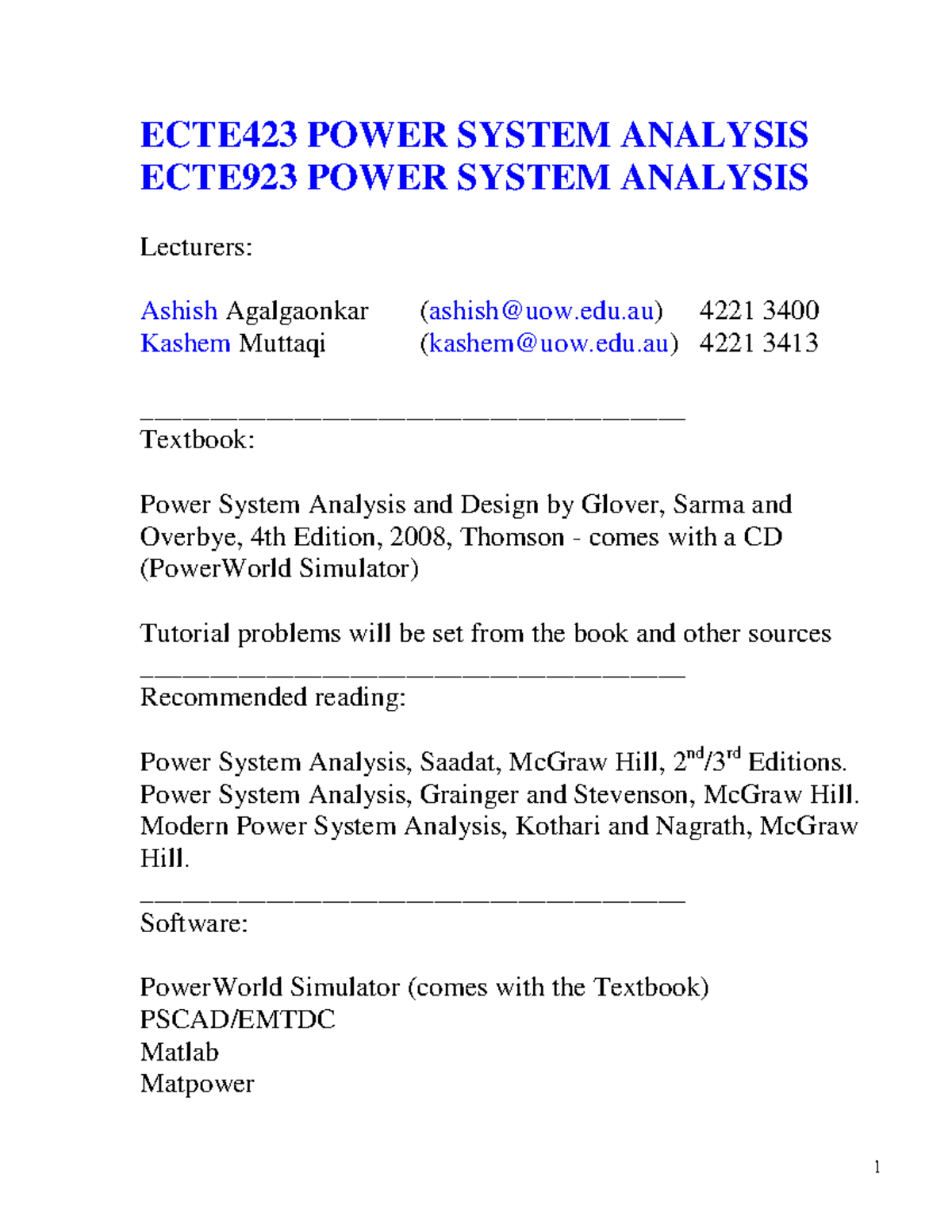 Lecture Notes Power System Analysis Ecte423 Power System Analysis