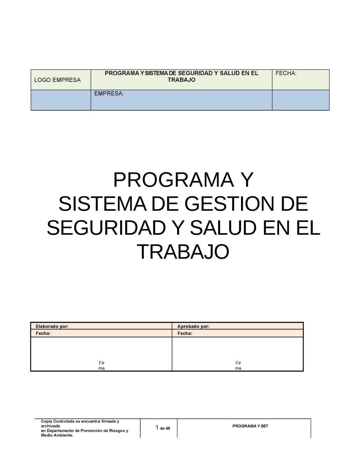 Modelo Programa Y Sistema De Gestion De Seguridad Y Salud En El Trabajo