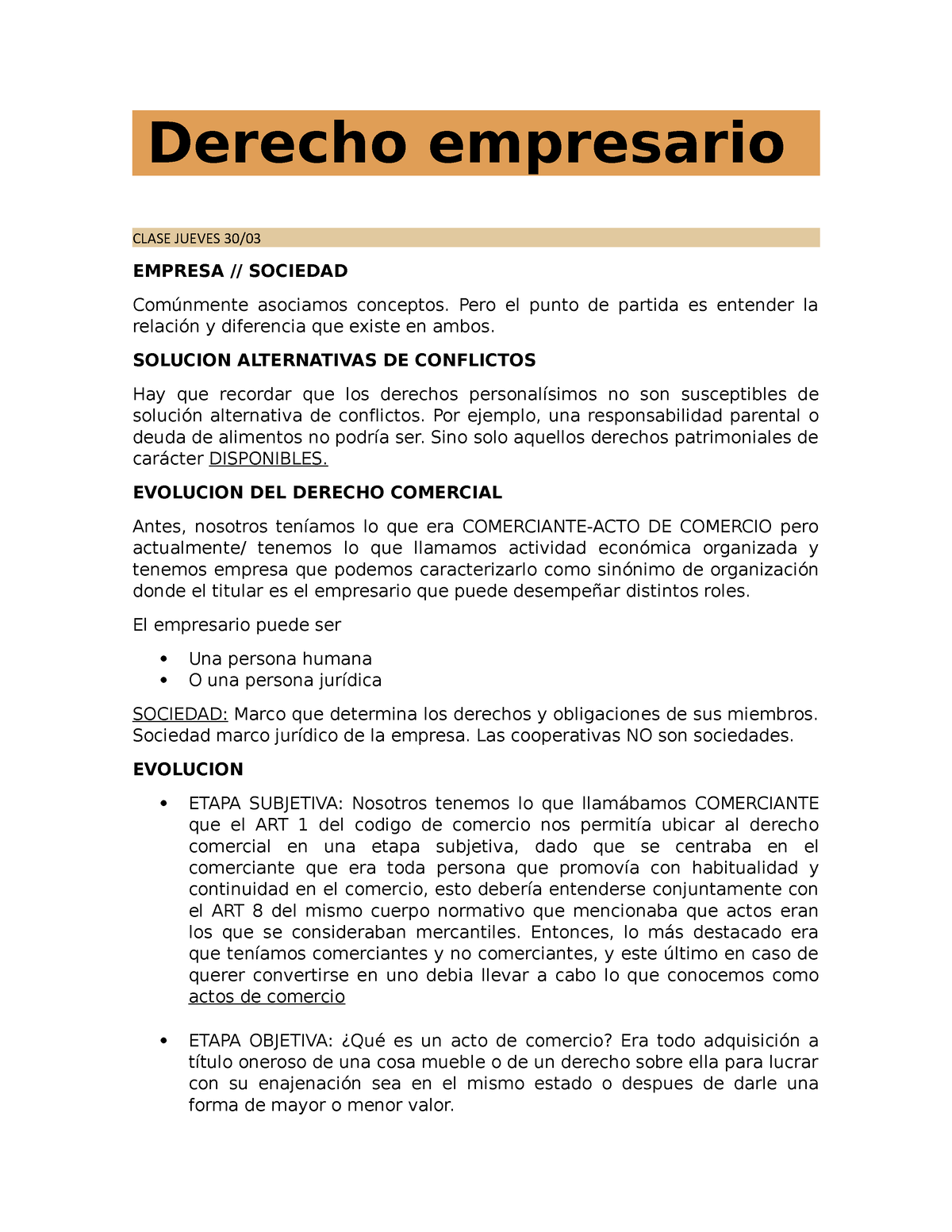 Empresario 1ero Resumen Clases Turno Tarde Derecho Empresario