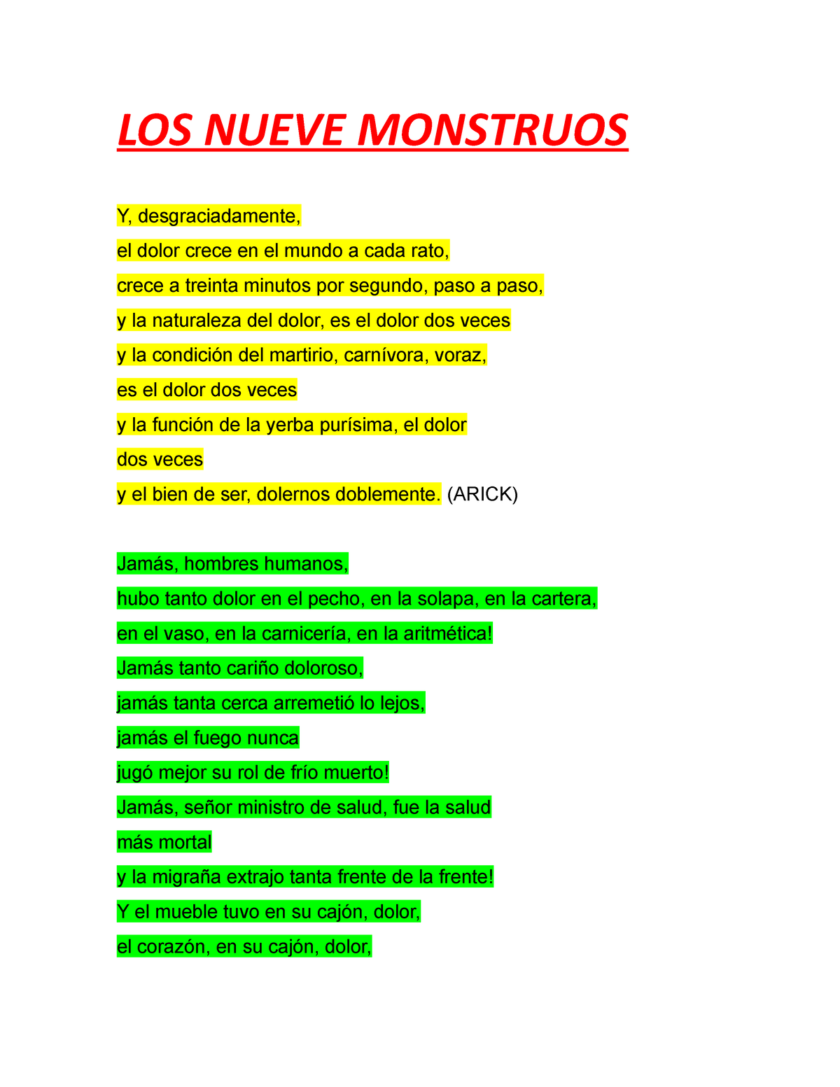 Los Nueve Monstruos Declamacion Los Nueve Monstruos Y