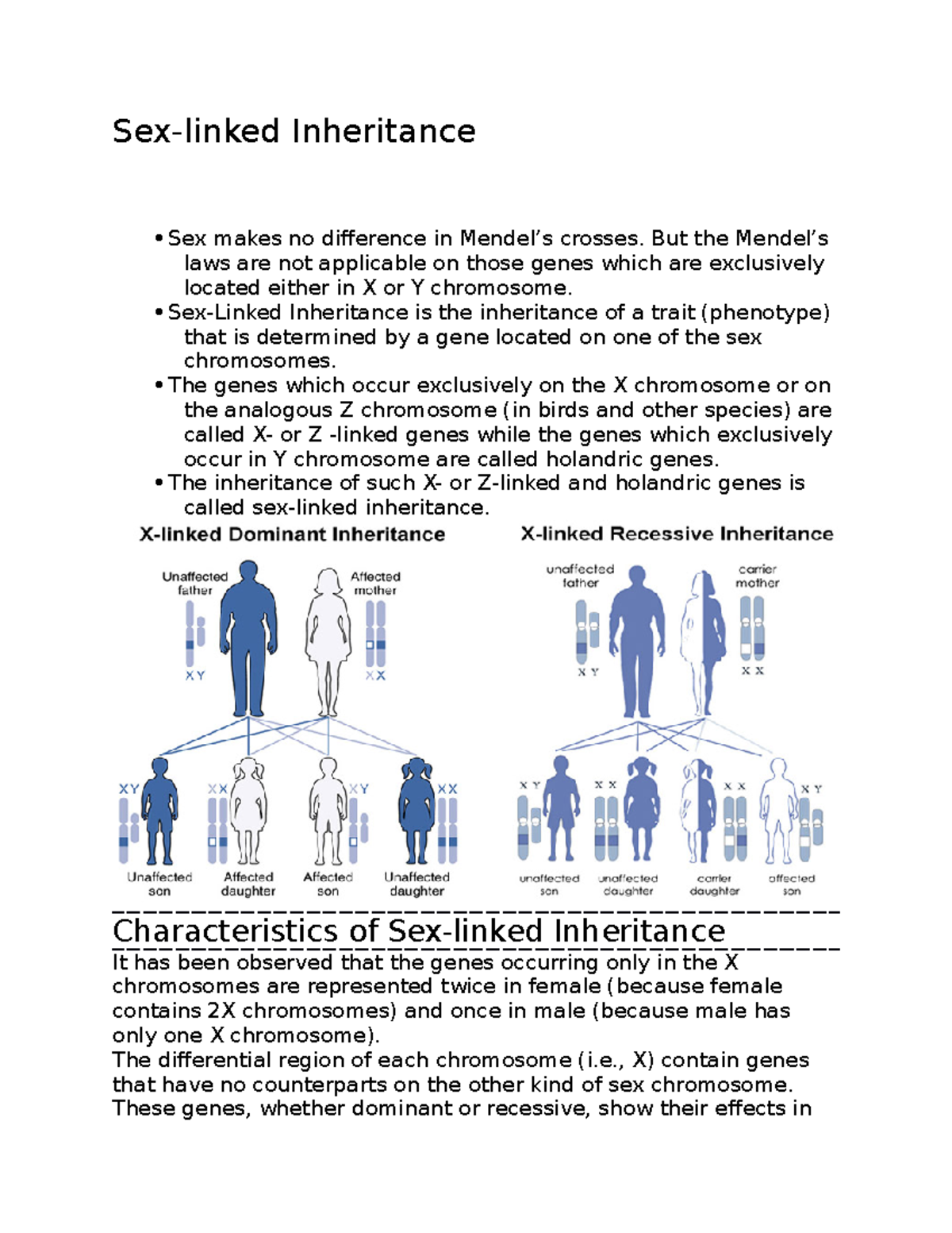 Sex Linked Inheritance Sex Linked Inheritance Sex Makes No Difference