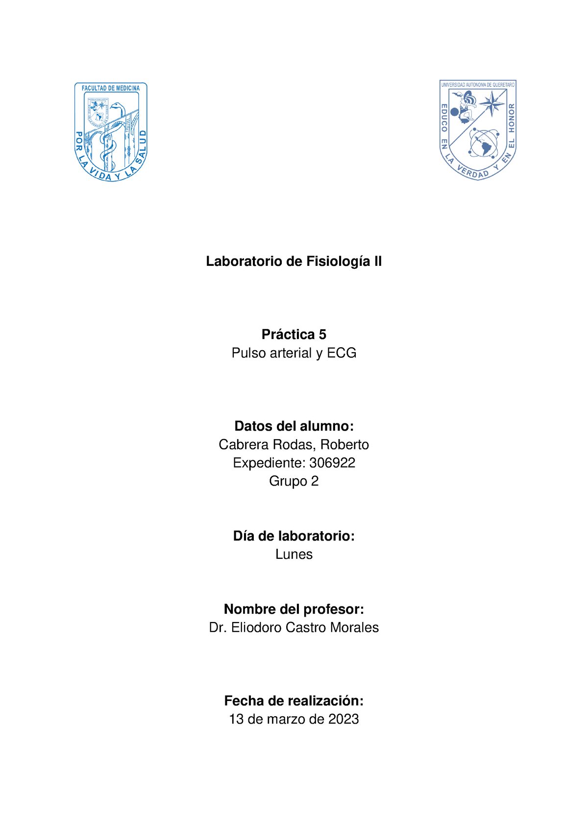 Reporte De Práctica 5 Laboratorio De Fisiología Ii Rcr