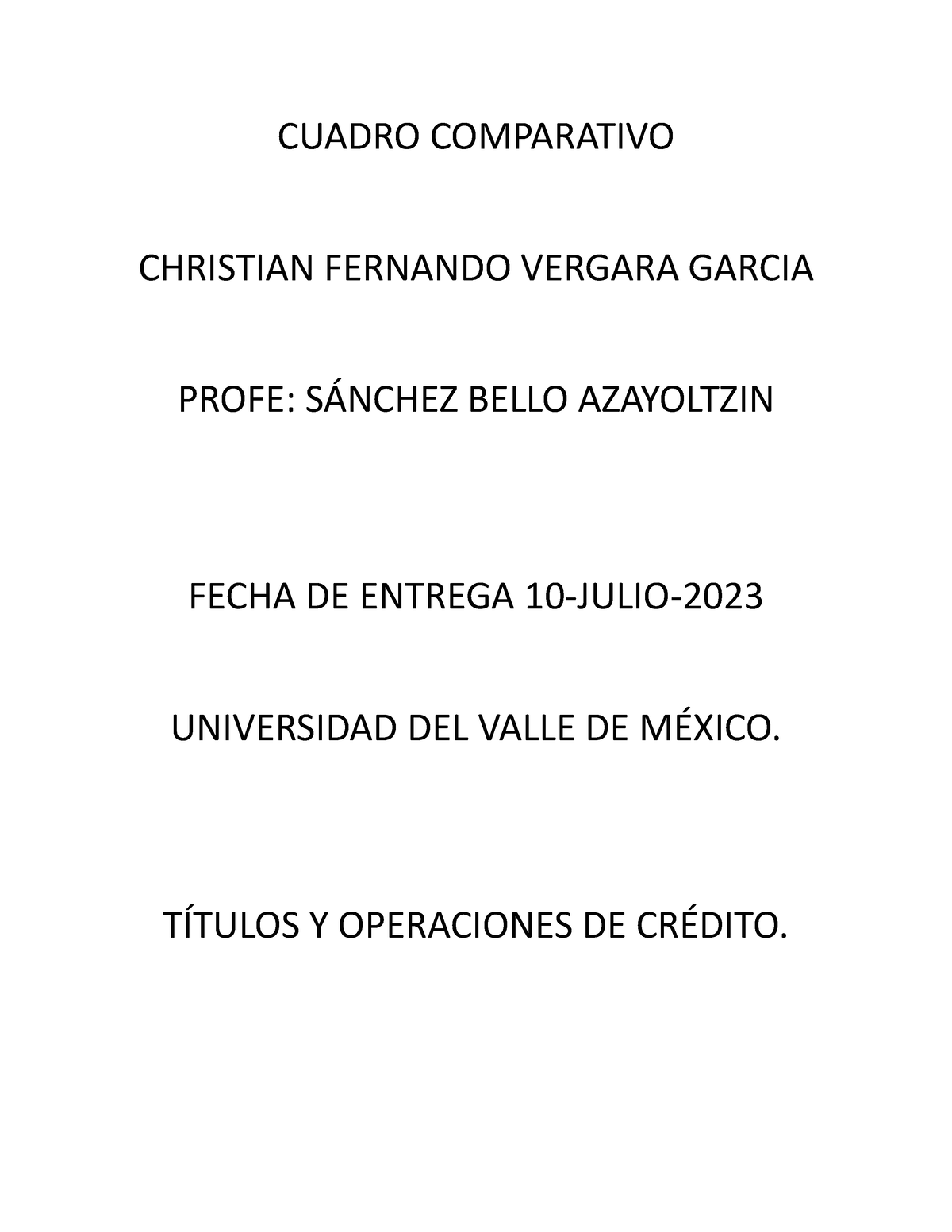 Actividad 7 Titulos Y Operaciones De Credito Cuadro Comparativo