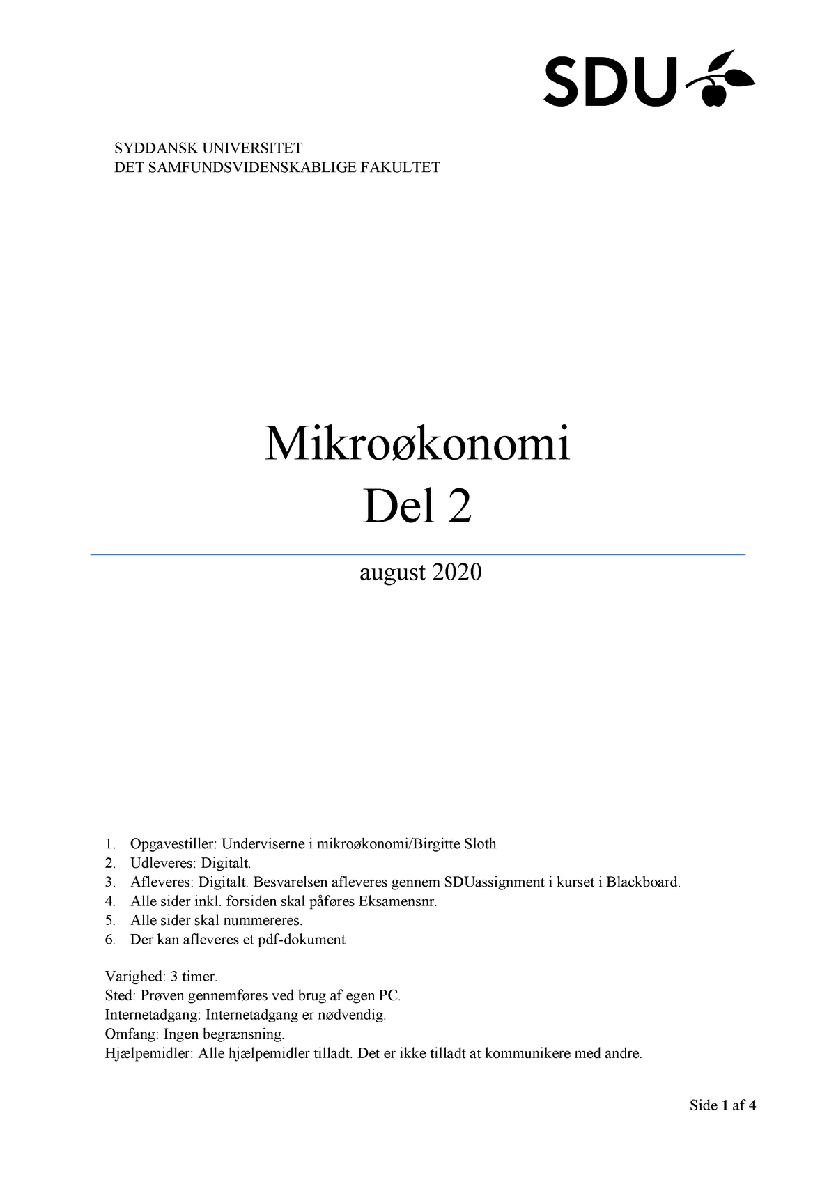 August 2020 Mikro Gamle Sæt Syddansk Universitet Det