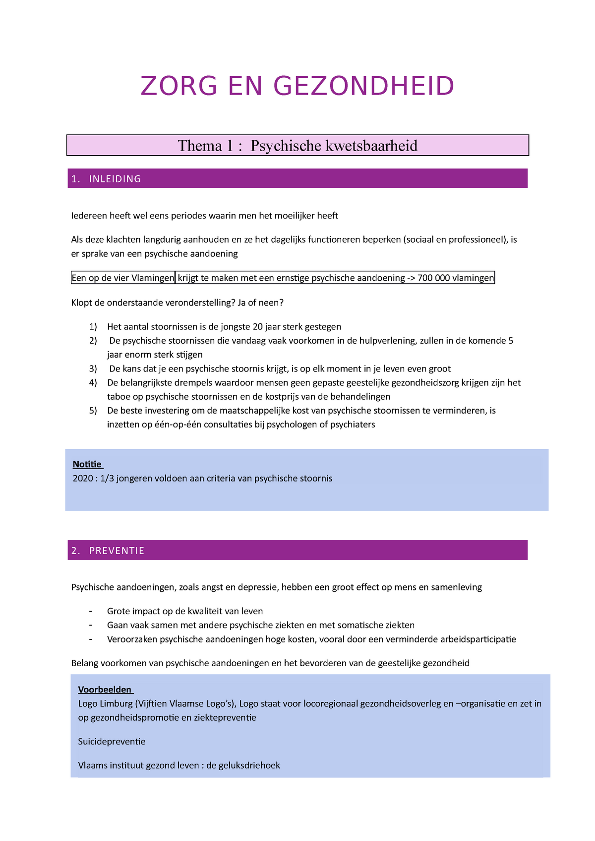 Zorg En Gezondheid Samenvatting Zorg En Gezondheid Thema 1