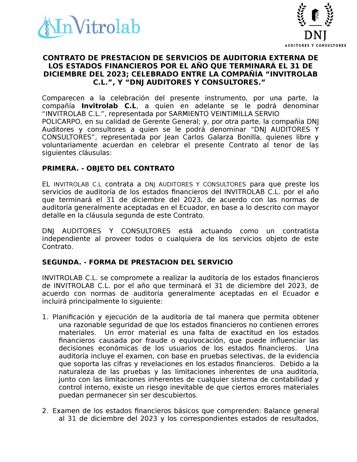 Contrato De Auditoria Ccc Contrato De Prestacion De Servicios De