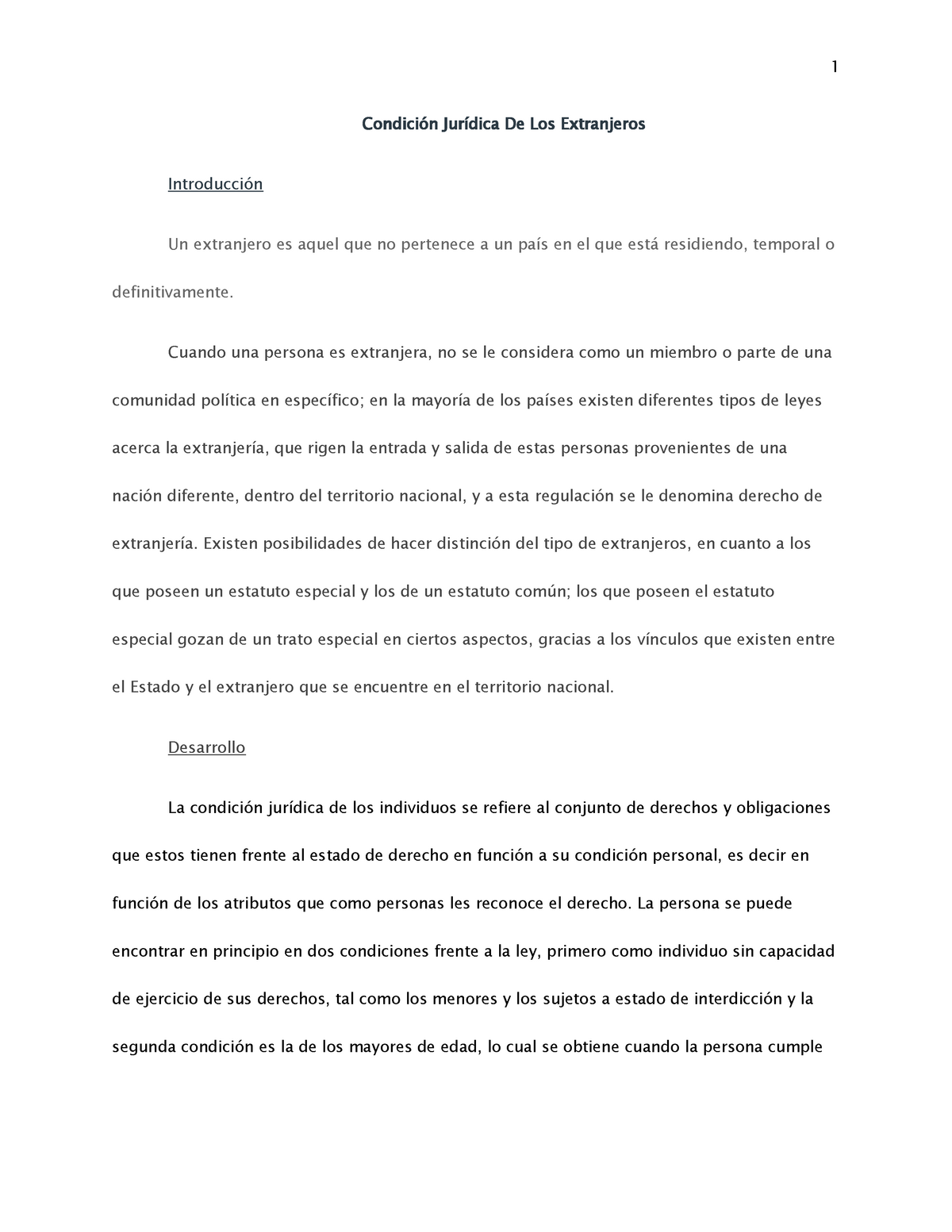 Condición Jurídica De Los Extranjeros Condición Jurídica De Los