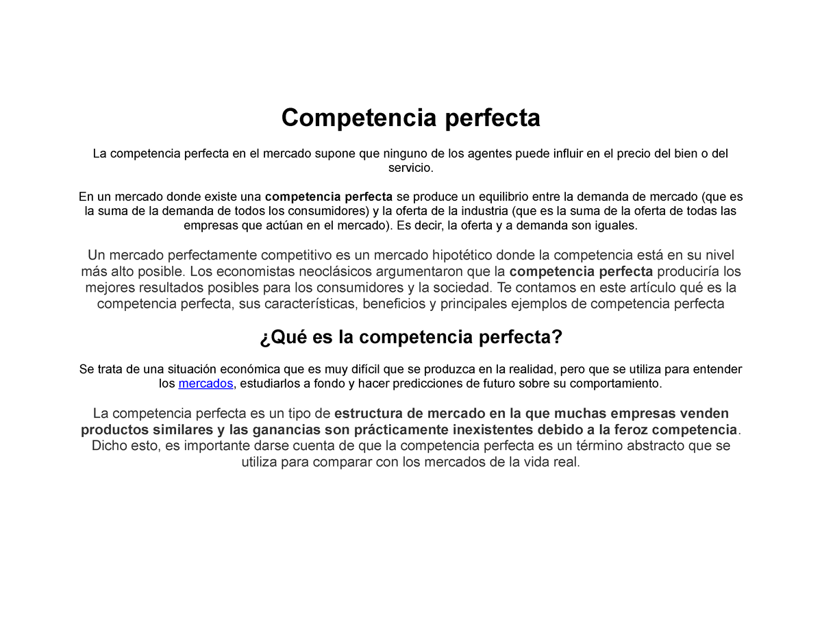 Competencia Perfecta Para Hacer Aprender Competencia Perfecta