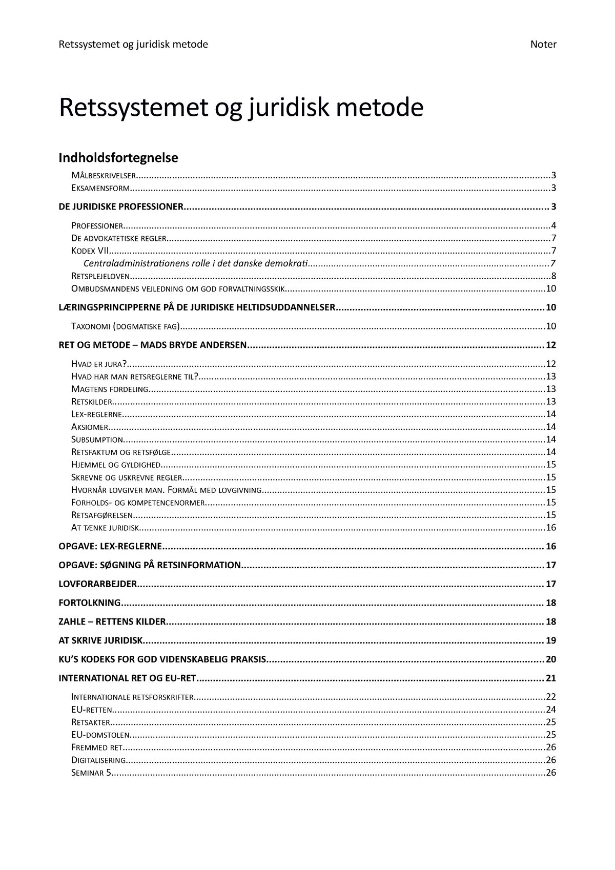 Retssystemet Og Juridisk Metode Noter Retssystemet Og Juridisk Metode