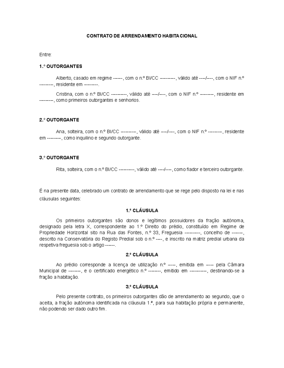 Contrato De Arrendamento Contrato De Arrendamento Habitacional Entre