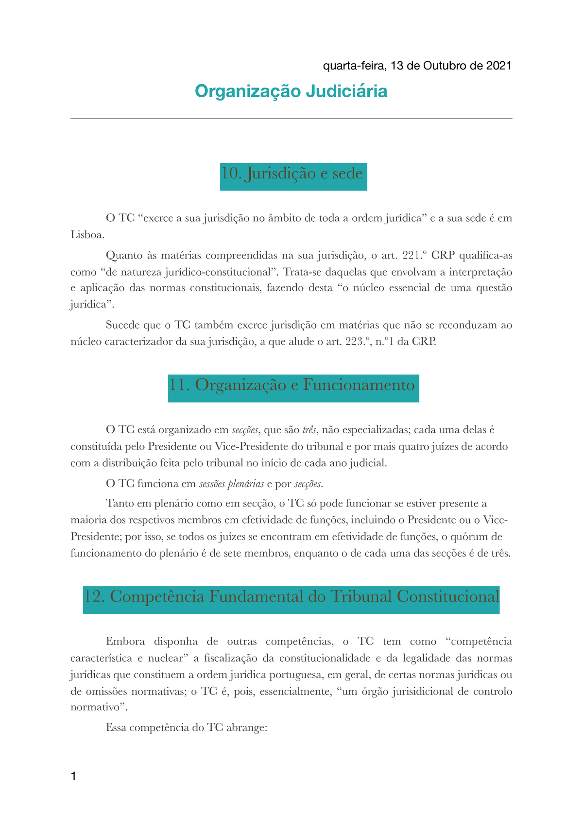 Apontamentos Aulas Organização Judiciária Quarta Feira 13 De Outubro