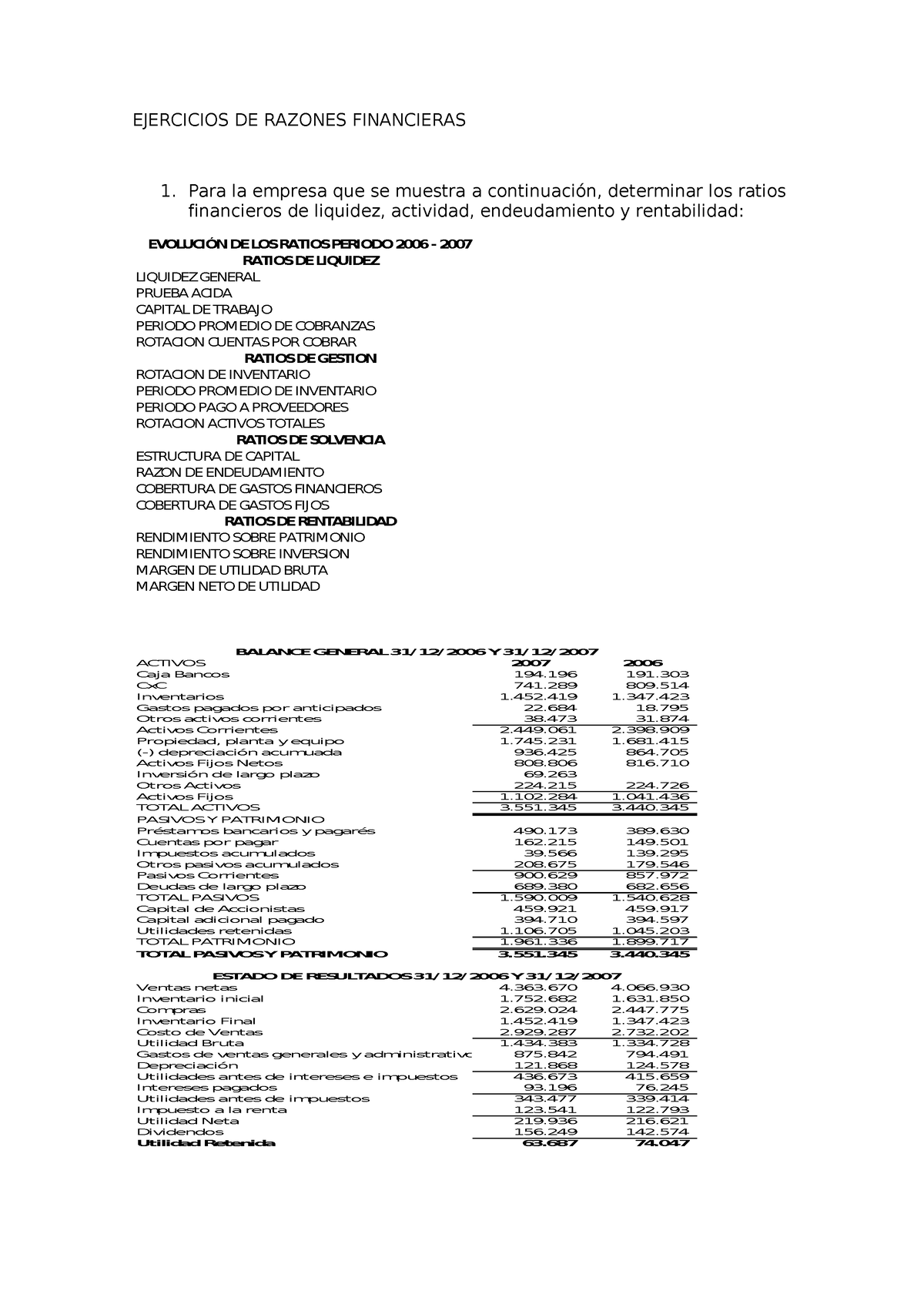 142765855 Ejercicios De Razones Financieras Ejercicios De Razones