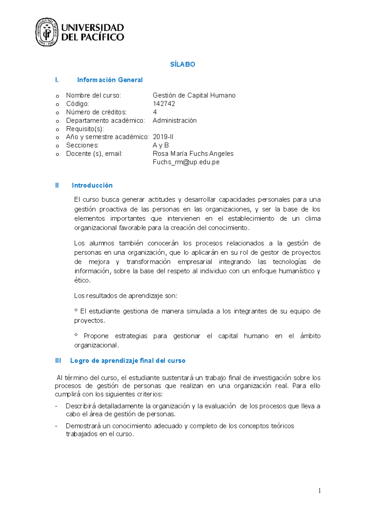 Rev Gestión Del Capital Humano Sílabo 2019 Ii SÍlabo I Información