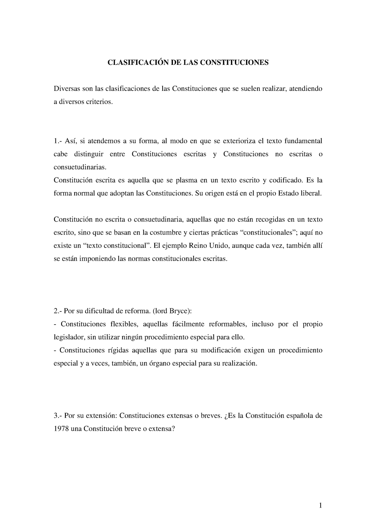 Clasificación De Las Constituciones 1 ClasificaciÓn De Las