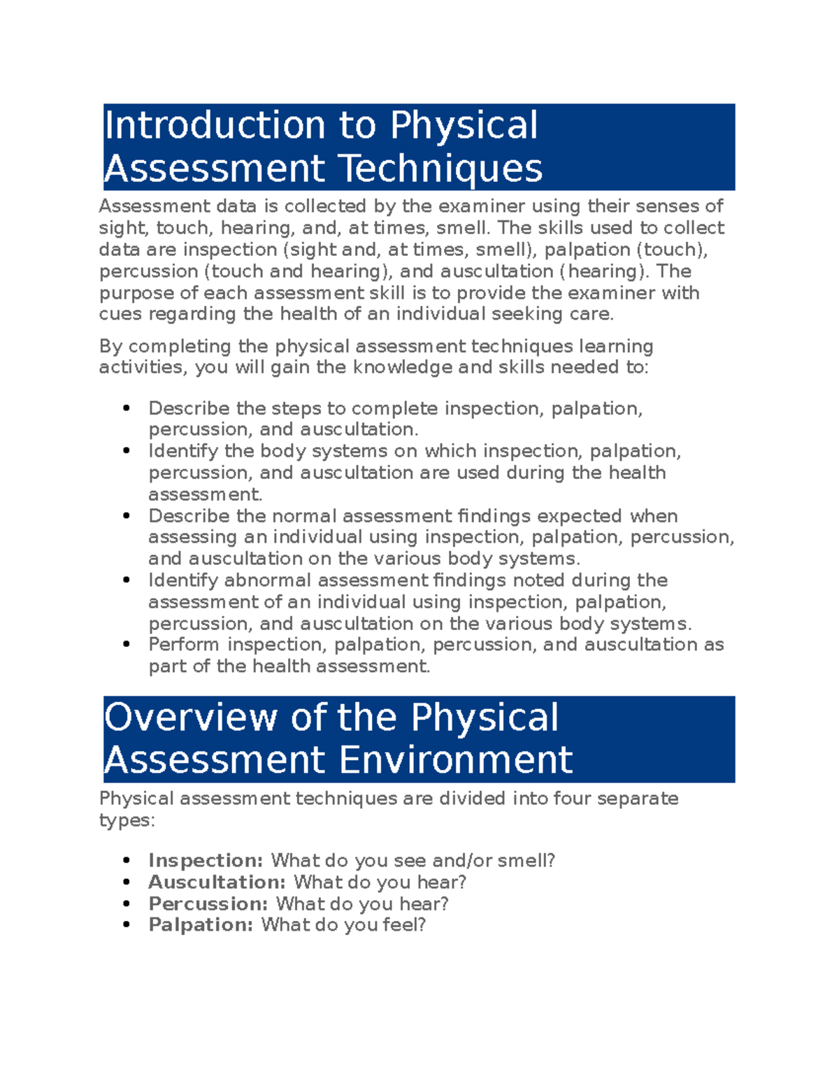 Nr 302 Edapt Unit 2 Physical Assessment Techniques Introduction To