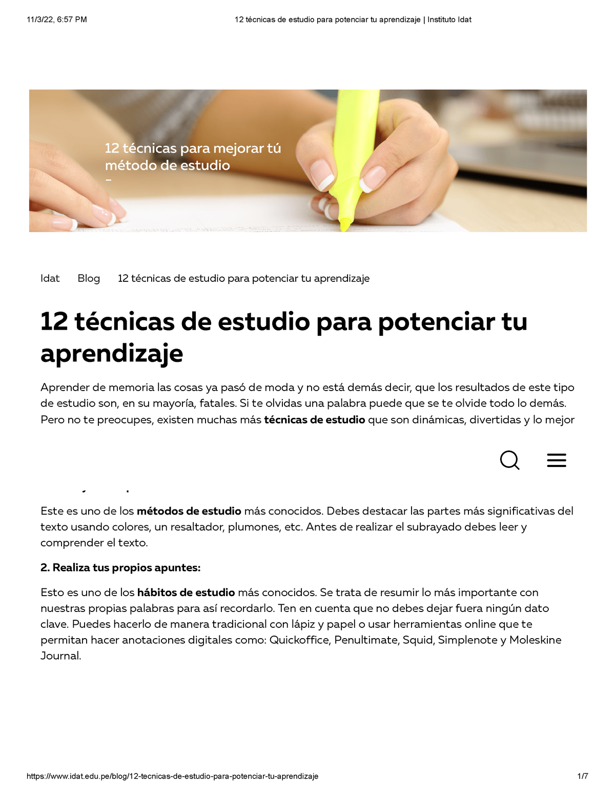 12 Técnicas De Estudio Para Potenciar Tu Aprendizaje Instituto Idat