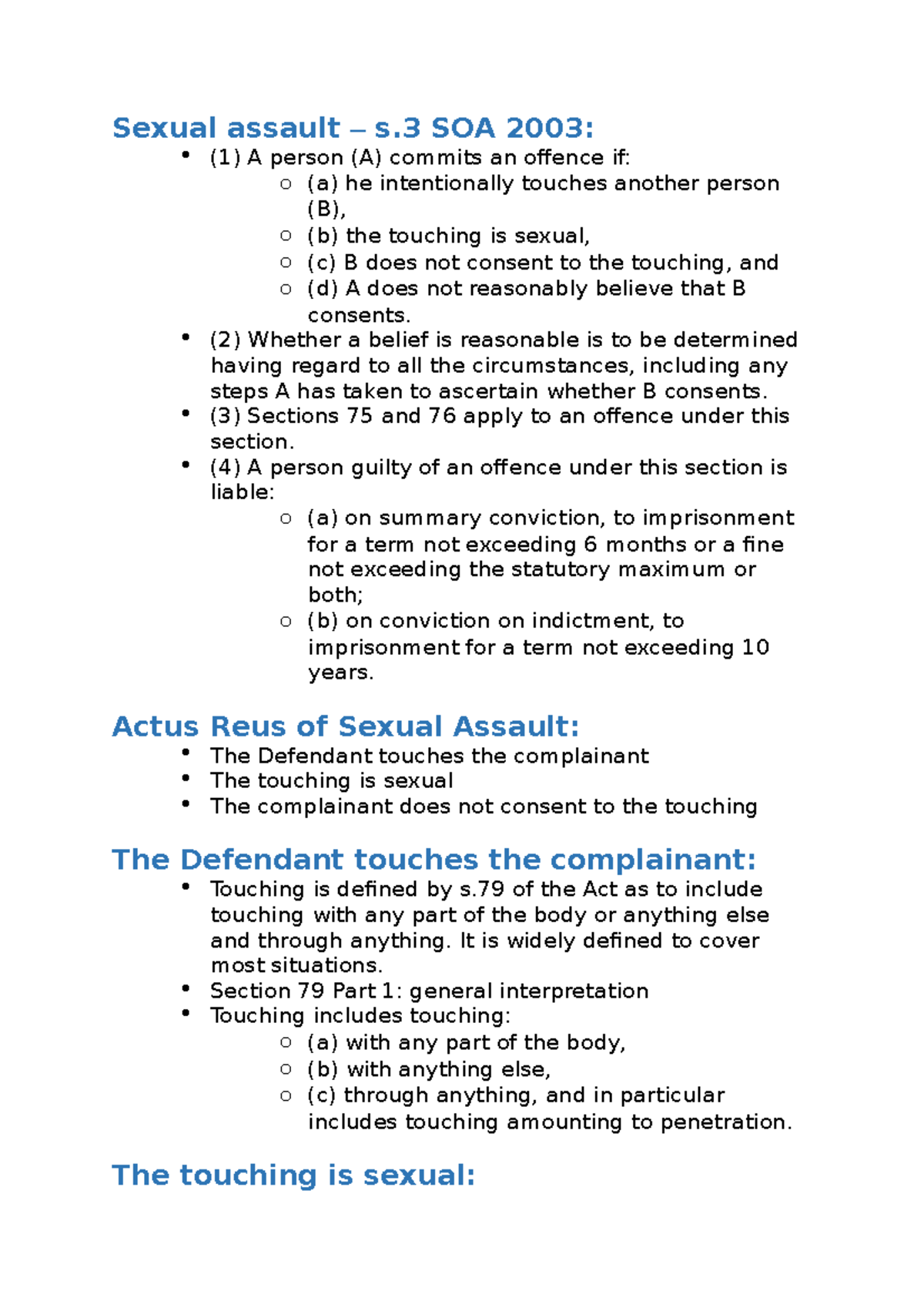 Sexual Offences Lecture Notes 21 Sexual Assault S Soa 2003 1 A