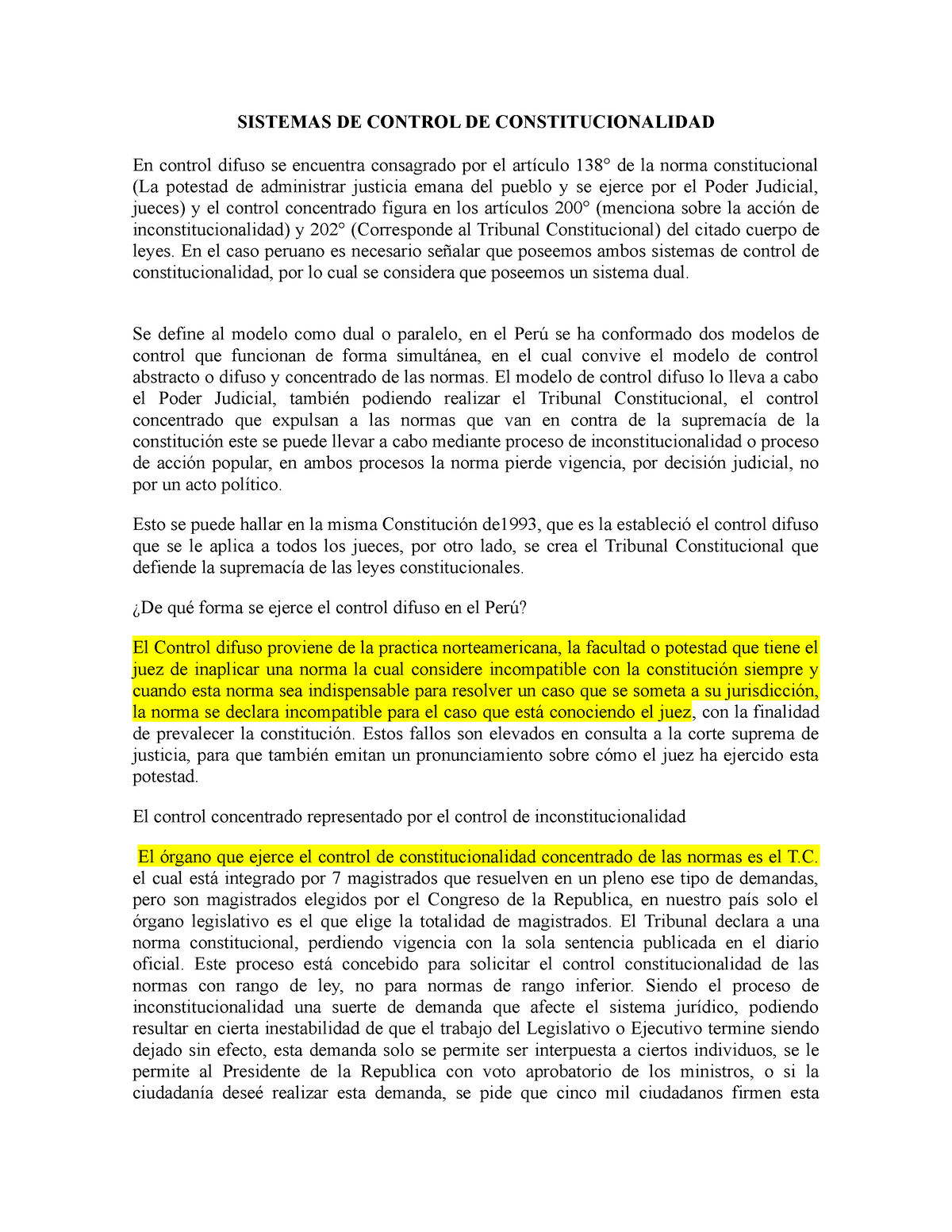 Sistemas De Control De Constitucionalidad Sistemas De Control De