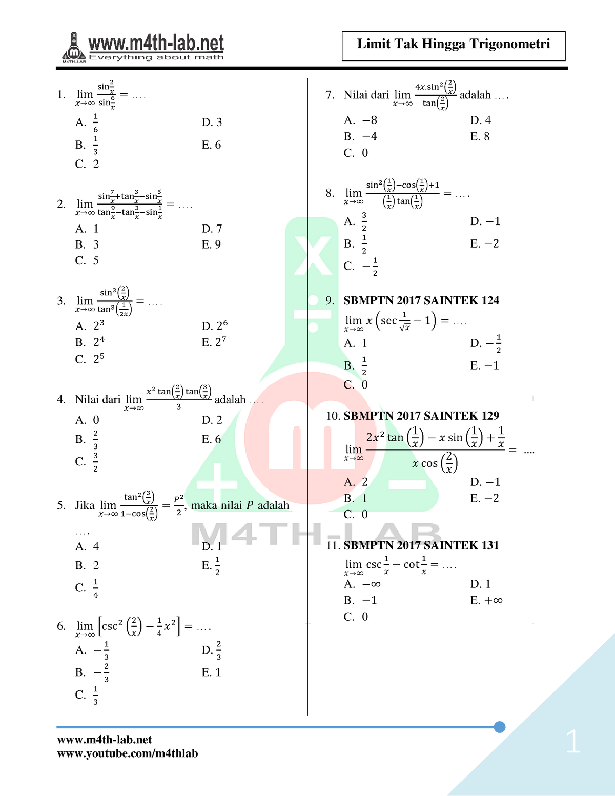 Limit Limit Tak Hingga Trigonometri M4th Lab Youtubem4thlab Limit