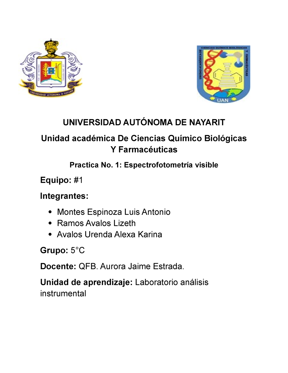 Reporte 1 Analisis Instrumental Universidad AutÓnoma De Nayarit