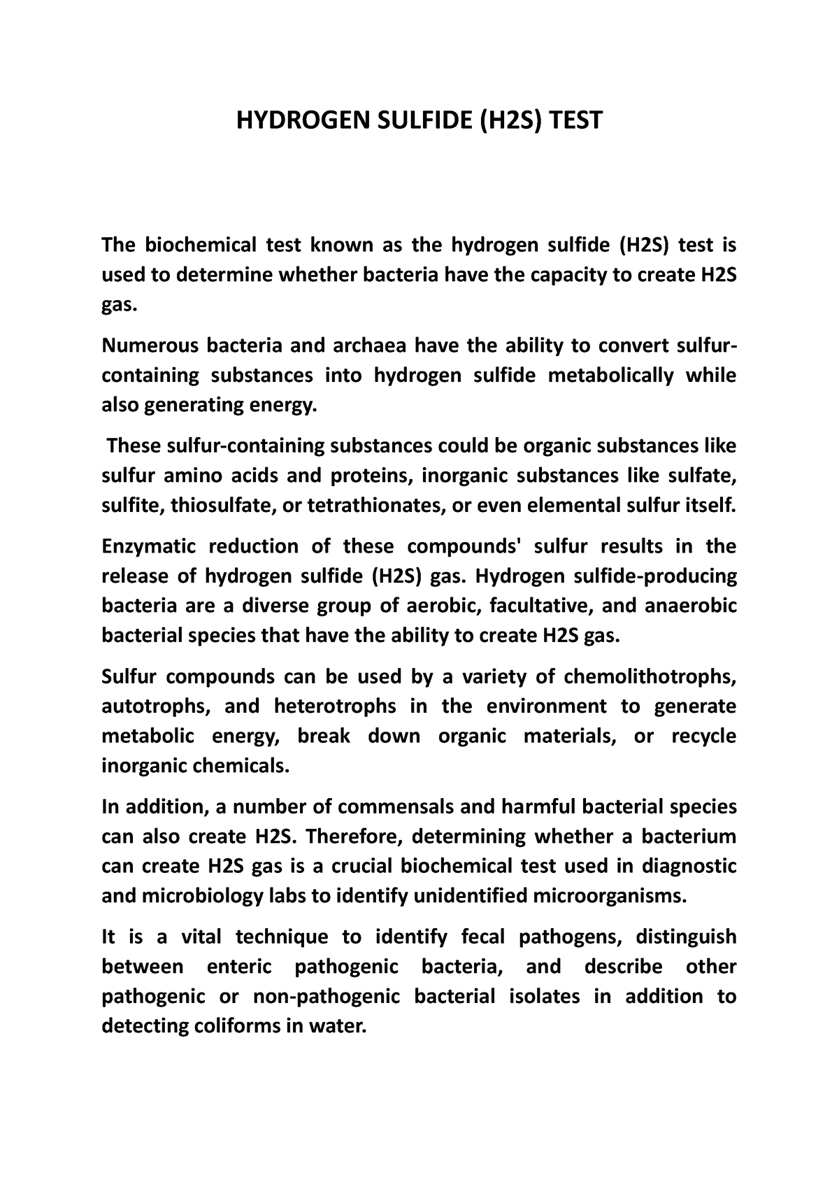 Hydrogen Sulfide H2s Test Hydrogen Sulfide H2s Test The