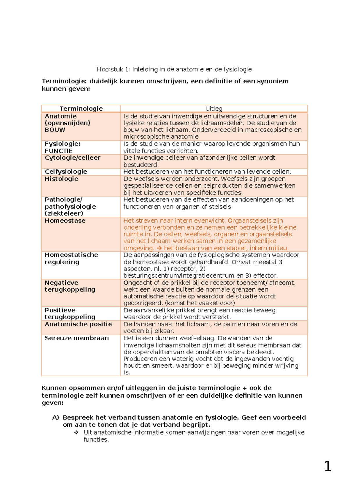 Samenvatting Anatomie Deel 1 5 Hoofstuk 1 Inleiding In De Anatomie