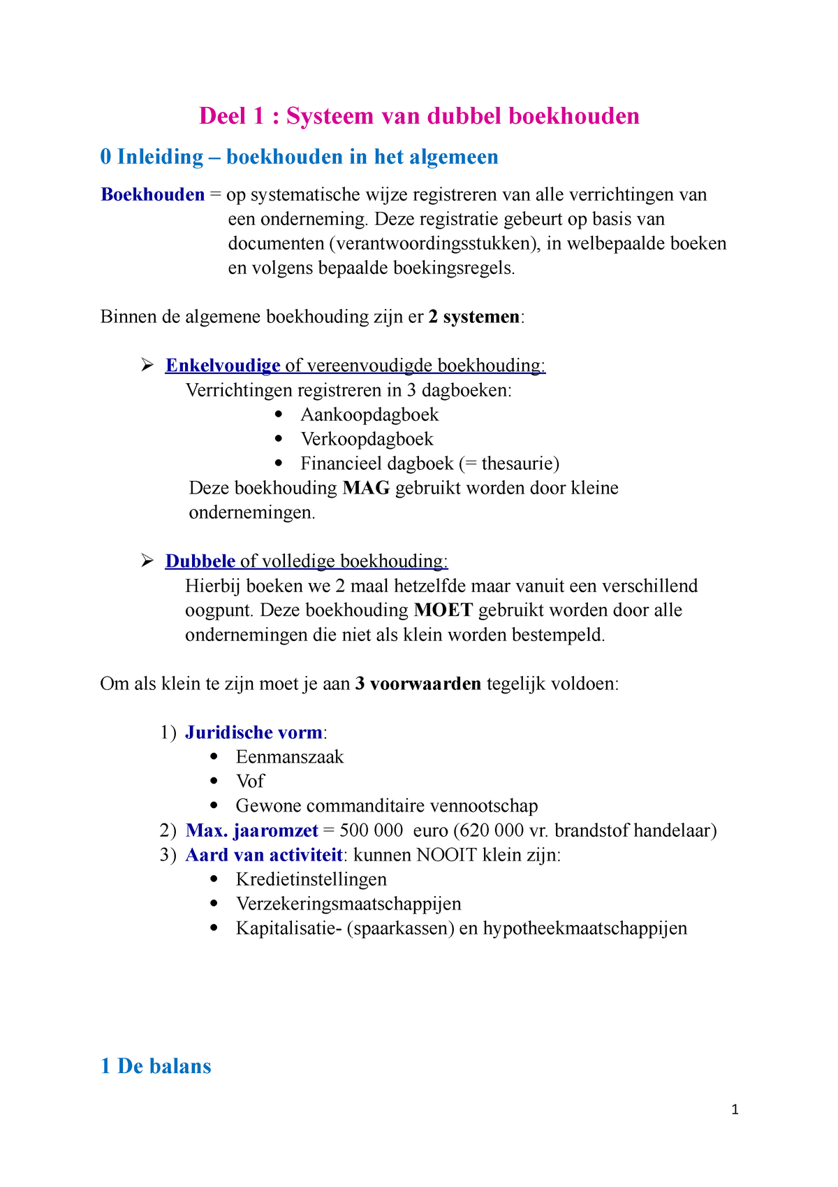 Samenvatting Cursus Deel 1 Deel 1 Systeem Van Dubbel Boekhouden 0