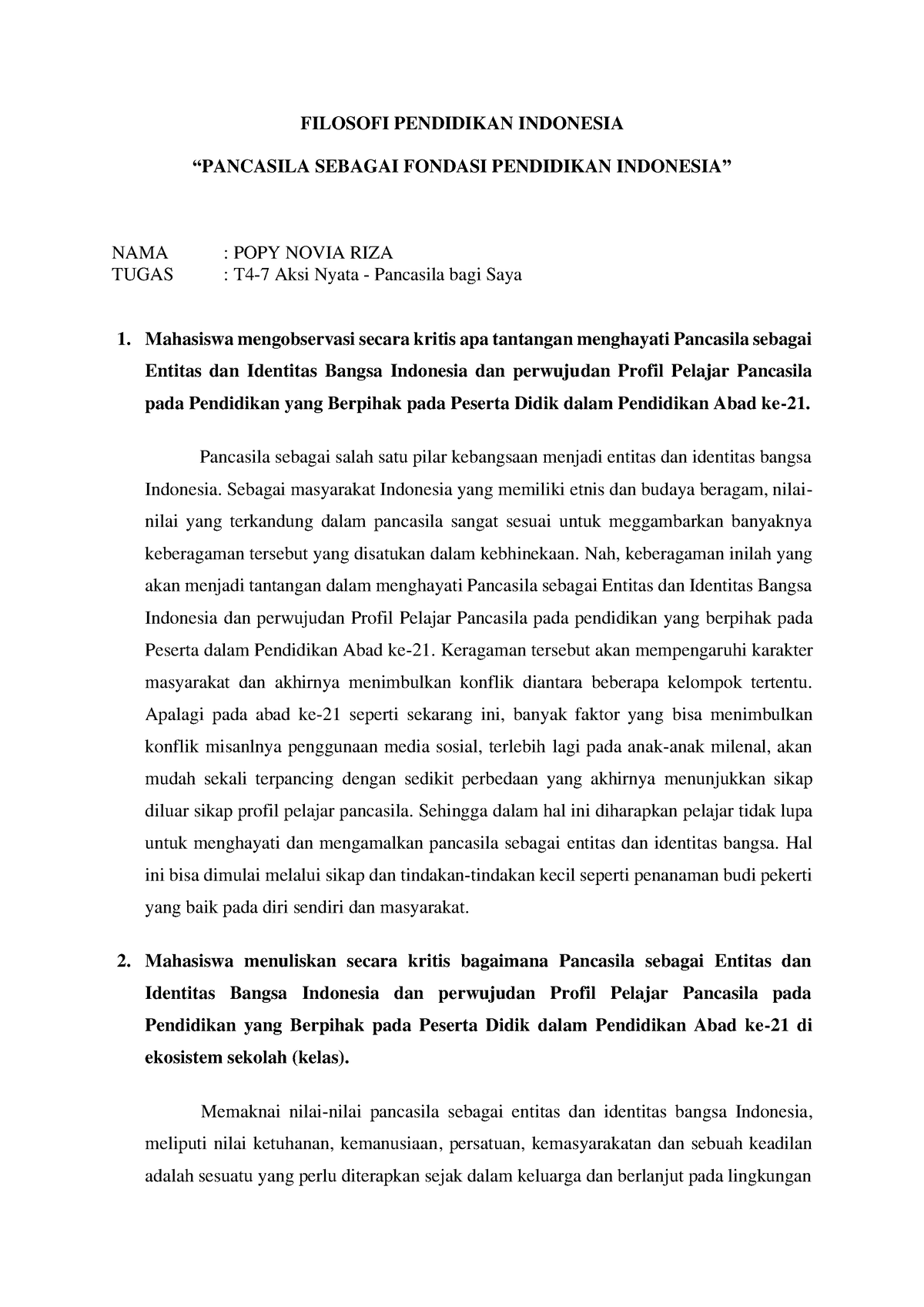 Aksi Nyata Topik 4 Filosofi Pendidikan Indonesia Filosofi Pendidikan