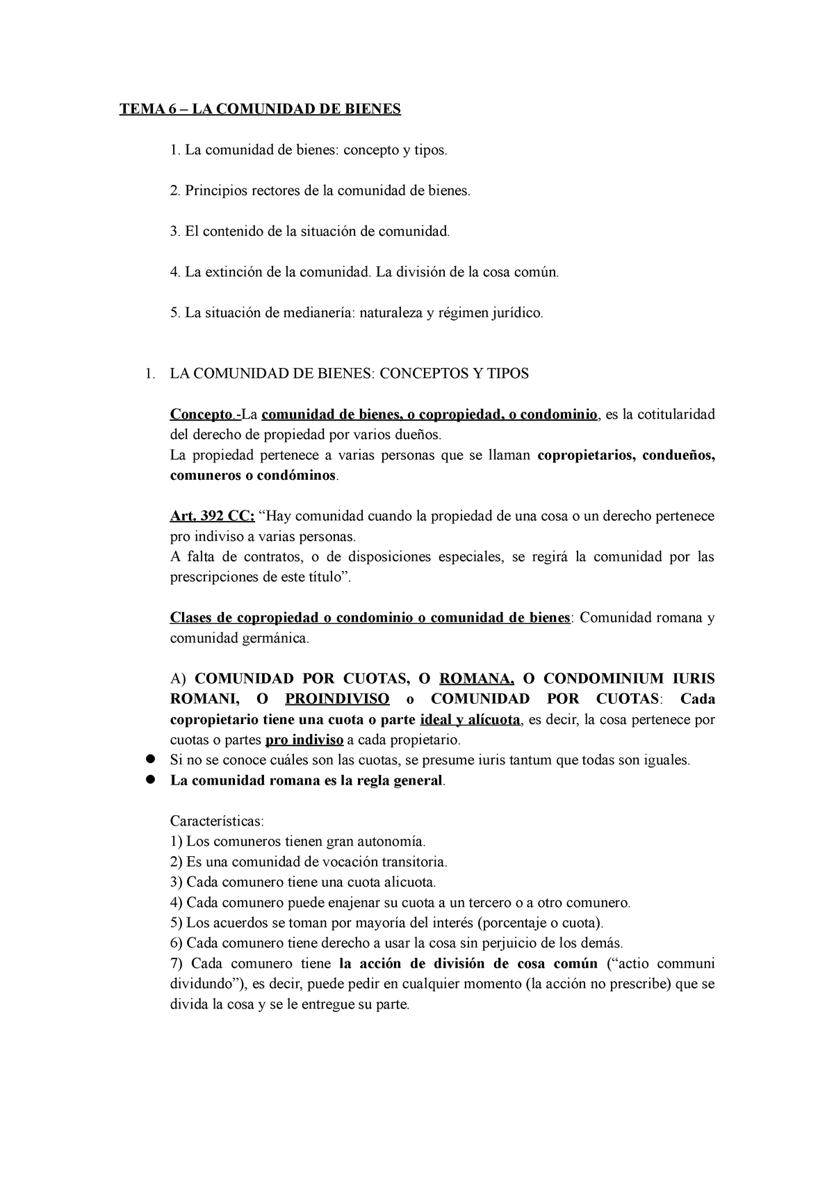 Tema 6 Derechos Reales Tema 6 La Comunidad De Bienes La Comunidad