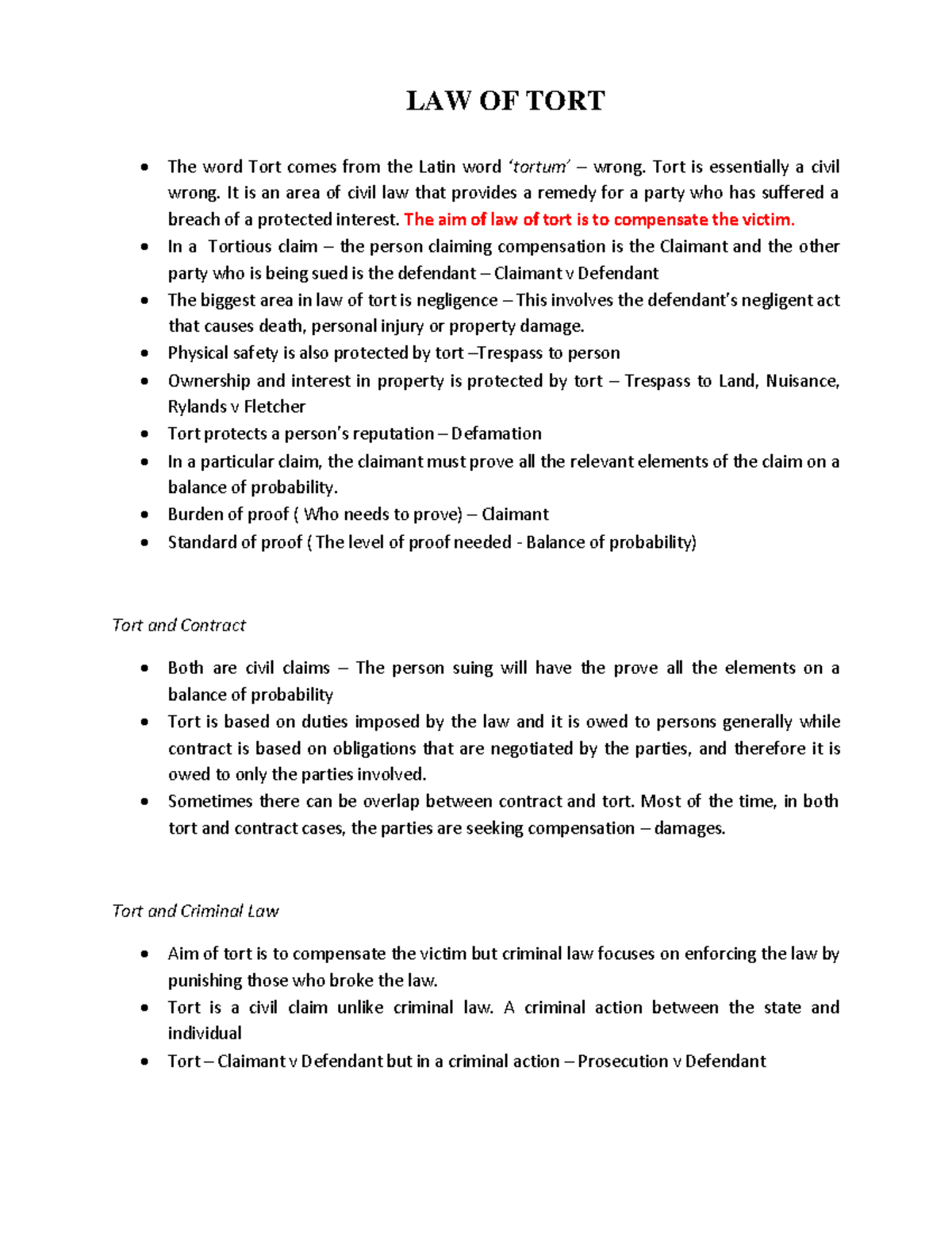 Tutorial 1 Duty Of Care The Word Tort Comes From The Latin Word