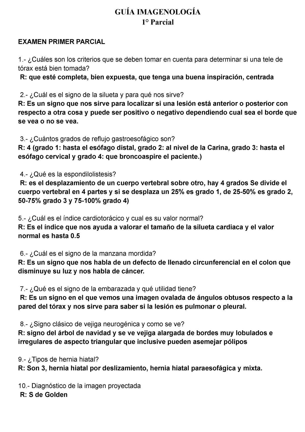 GuÍa ImagenologÍa Ultrasonido GuÍa ImagenologÍa 1° Parcial Examen