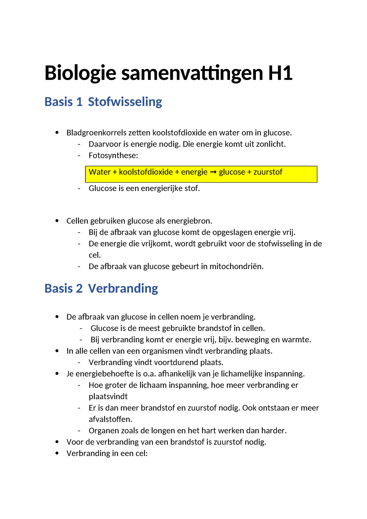 Biologie Samenvattingen Thema 1 Biologie Samenvattingen H Basis 1