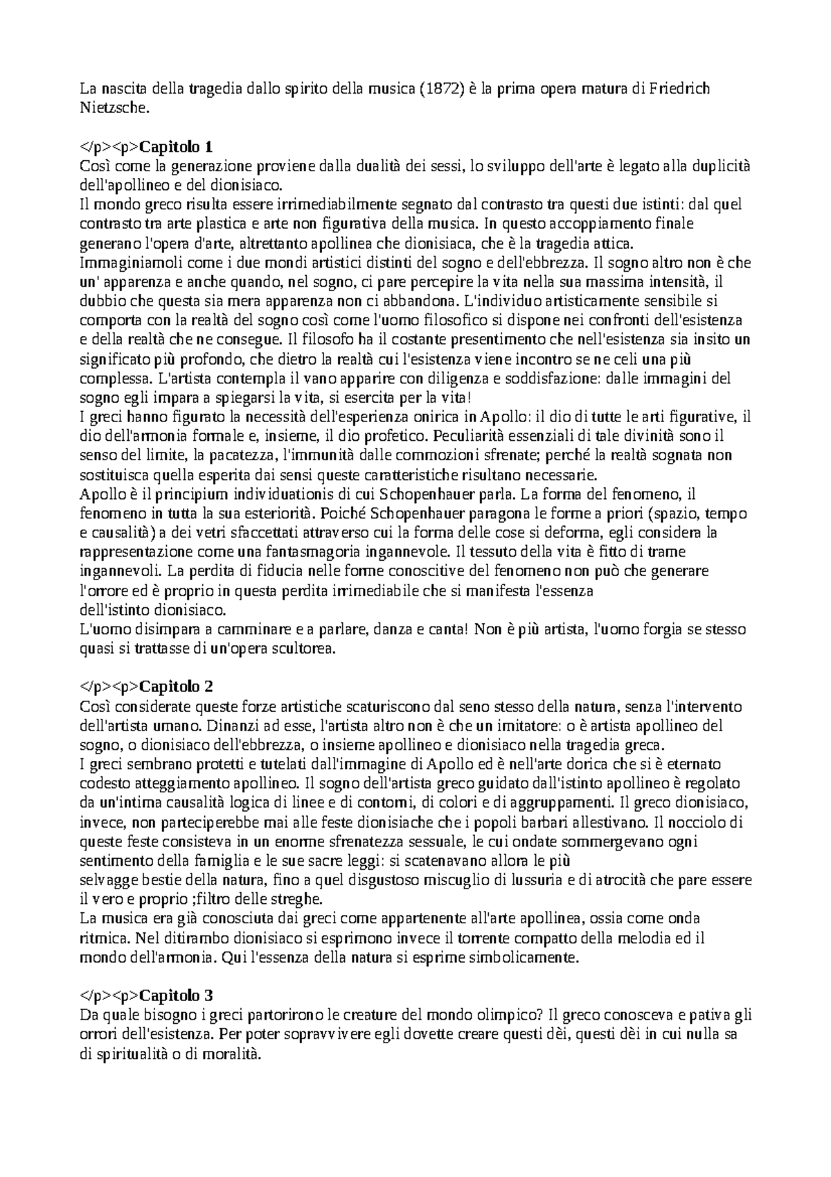 Riassunto La Nascita Della Tragedia Di Nietzsche La Nascita Della