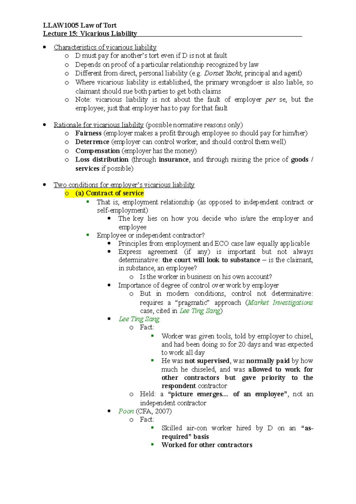 Tort L15 Lecture Notes 15 Llaw1005 Law Of Tort Lecture 15