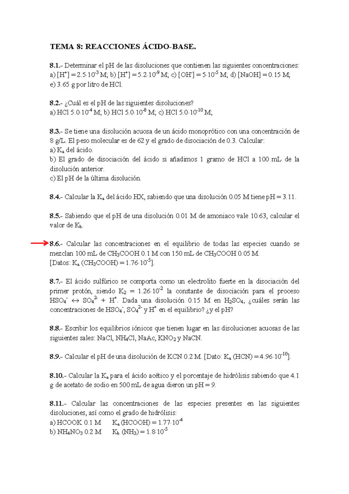 Ejercicios Ácido Base Tema 8 Reacciones Ácido Base 8 Determinar