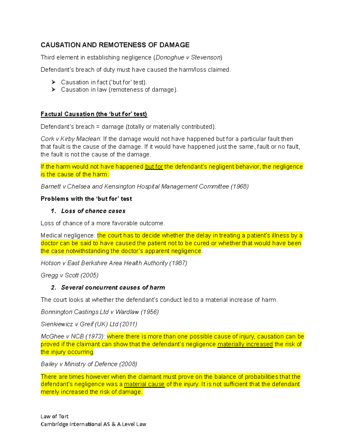 Causation And Remoteness Of Damage Law Of Tort Cambridge