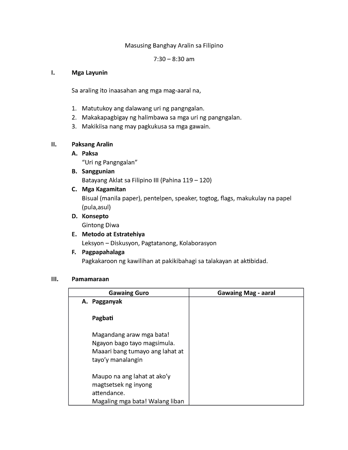 Masusing Banghay Aralin Sa Filipino Detailed Lesson Plan In Maikling