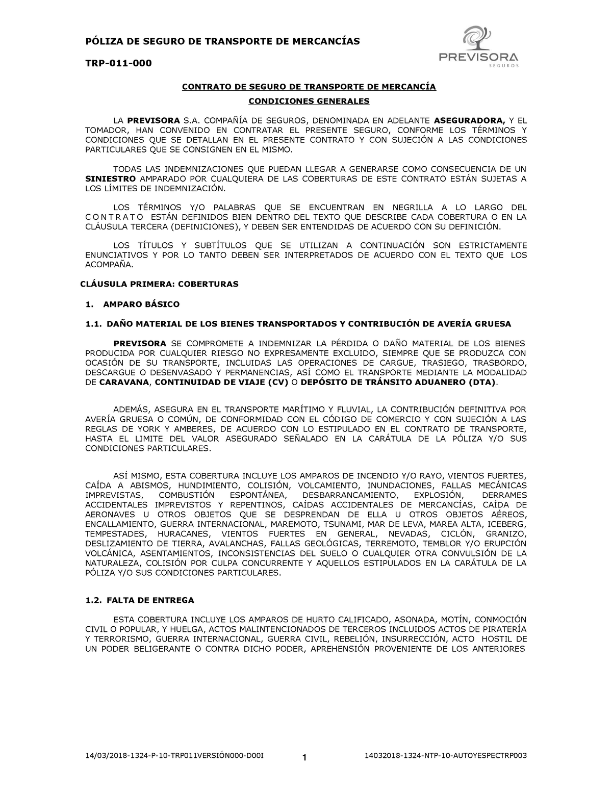 Seguro De Transporte Ejemplo De Contrato PÓliza De Seguro De