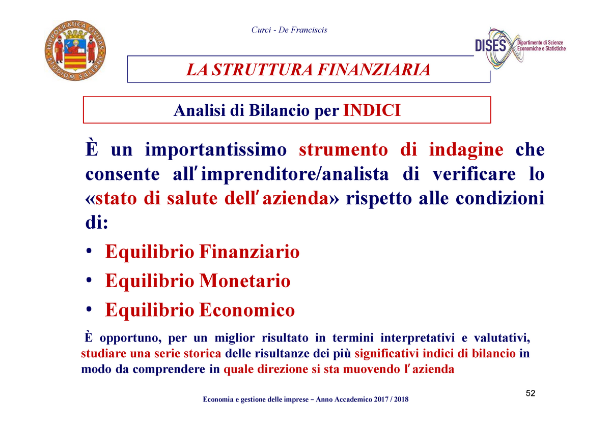 02 Analisi Di Bilancio Per Indici 52 La Struttura Finanziaria È Un