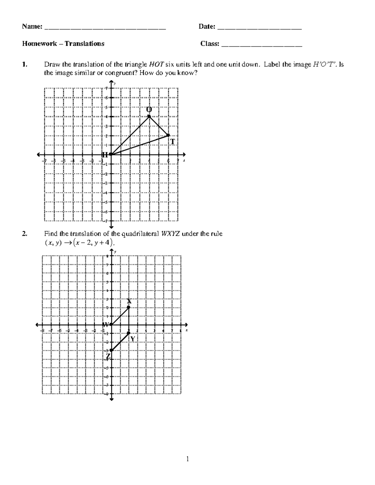 91 Translation Hw 1 H O T 7 6 5 4 3 2 1 1 2 3 4 5 6 7 X 1 2 3