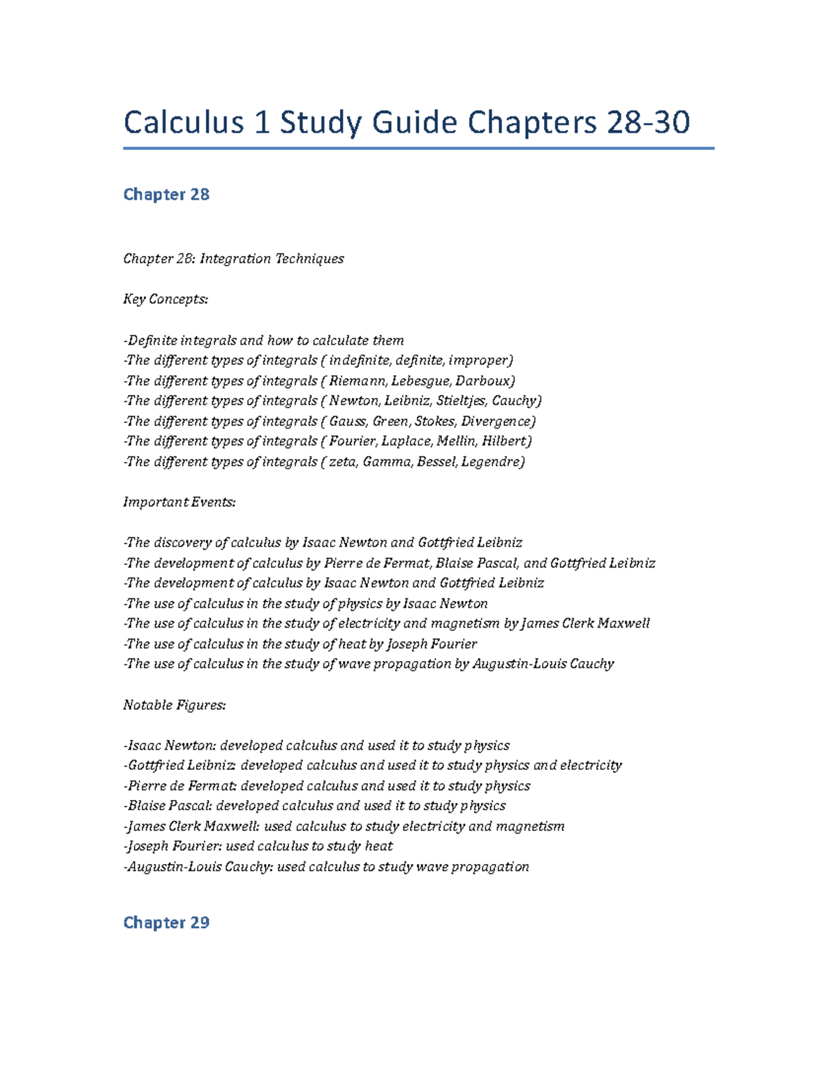 Calculus 1 Study Guide Chapters 28 30 The Publication Of Newtons