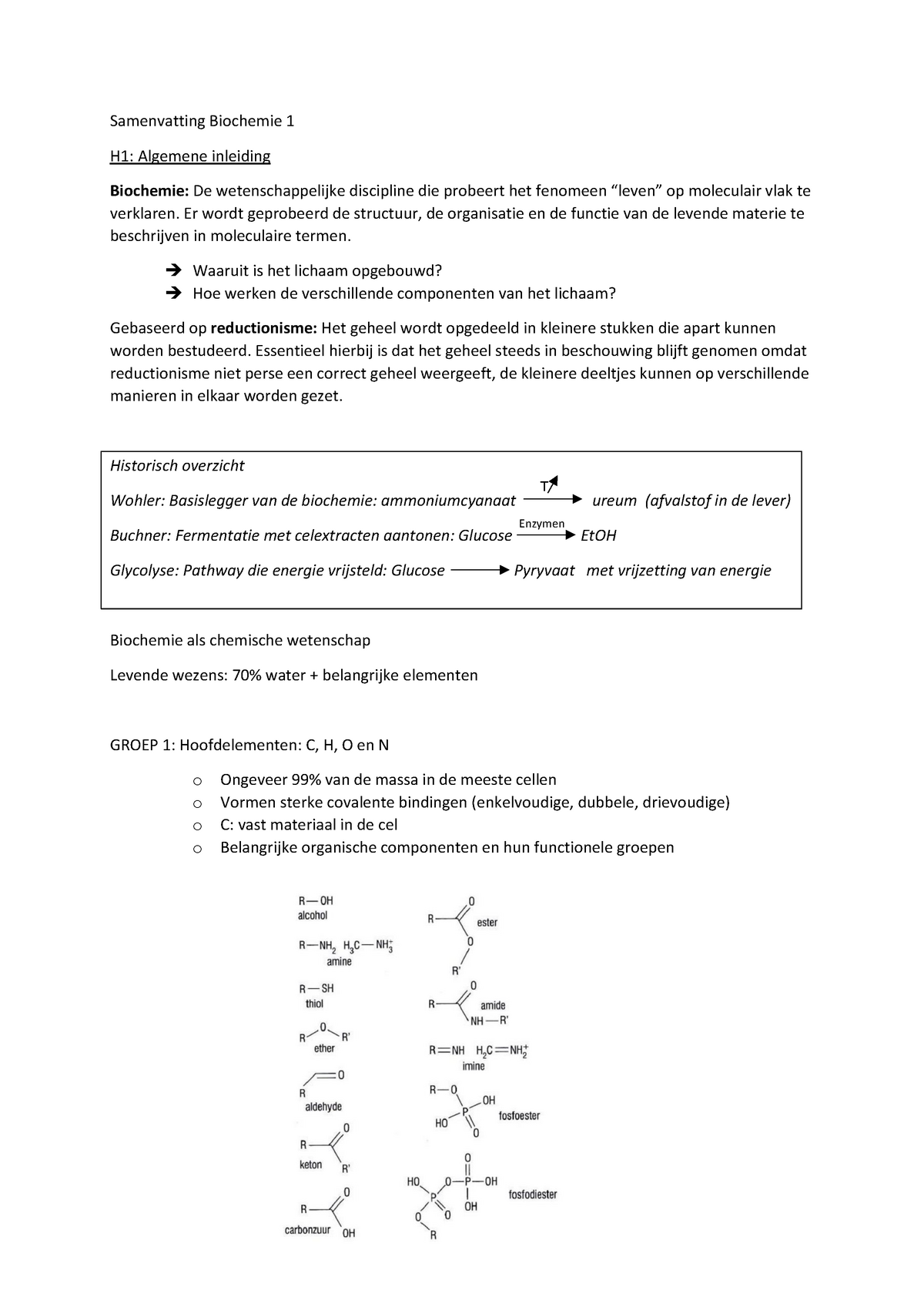 H1 Algemene Inleiding Samenvatting Biochemie 1 H1 Algemene Inleiding