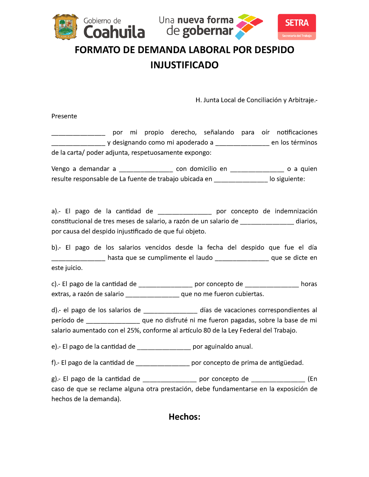 Formatos De Procedimientos En Materia Laboral Demanda Formato De