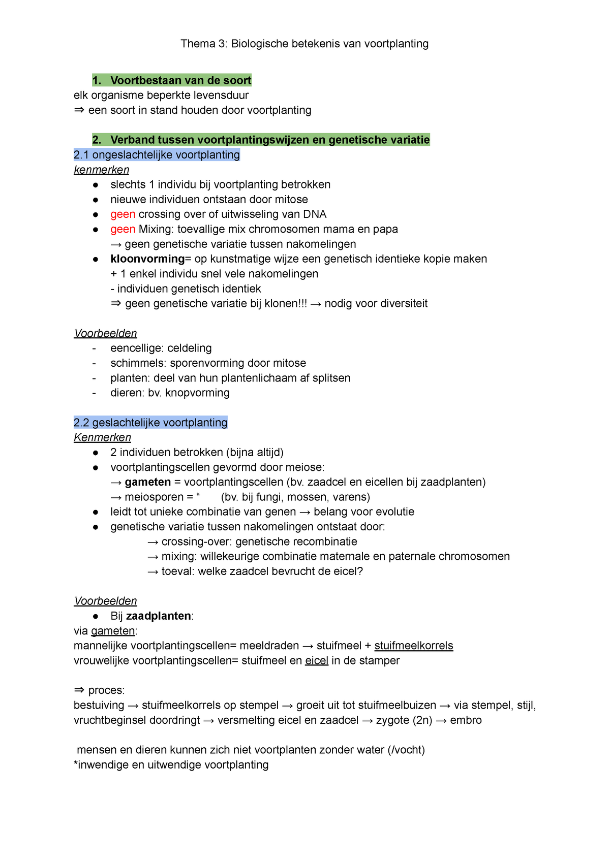 Biologie Thema 3 Thema 3 Biologische Betekenis Van Voortplanting