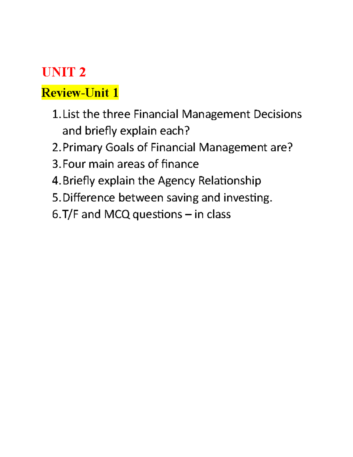 Unit 2 Learning Activity Unit 2 Review Unit 1 1 The Three Financial