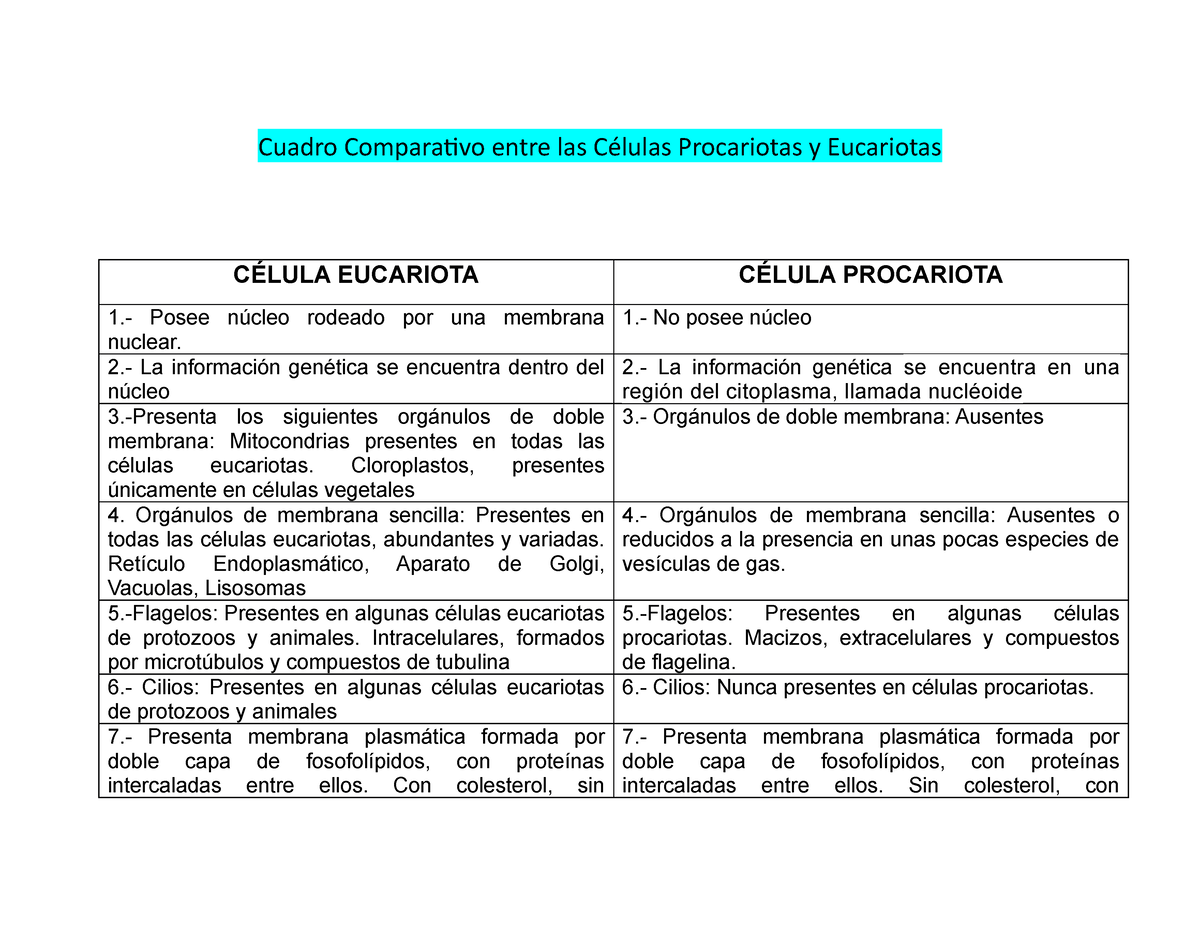 Cuadros Comparativos De La Célula Cuadro Comparativo Entre Las