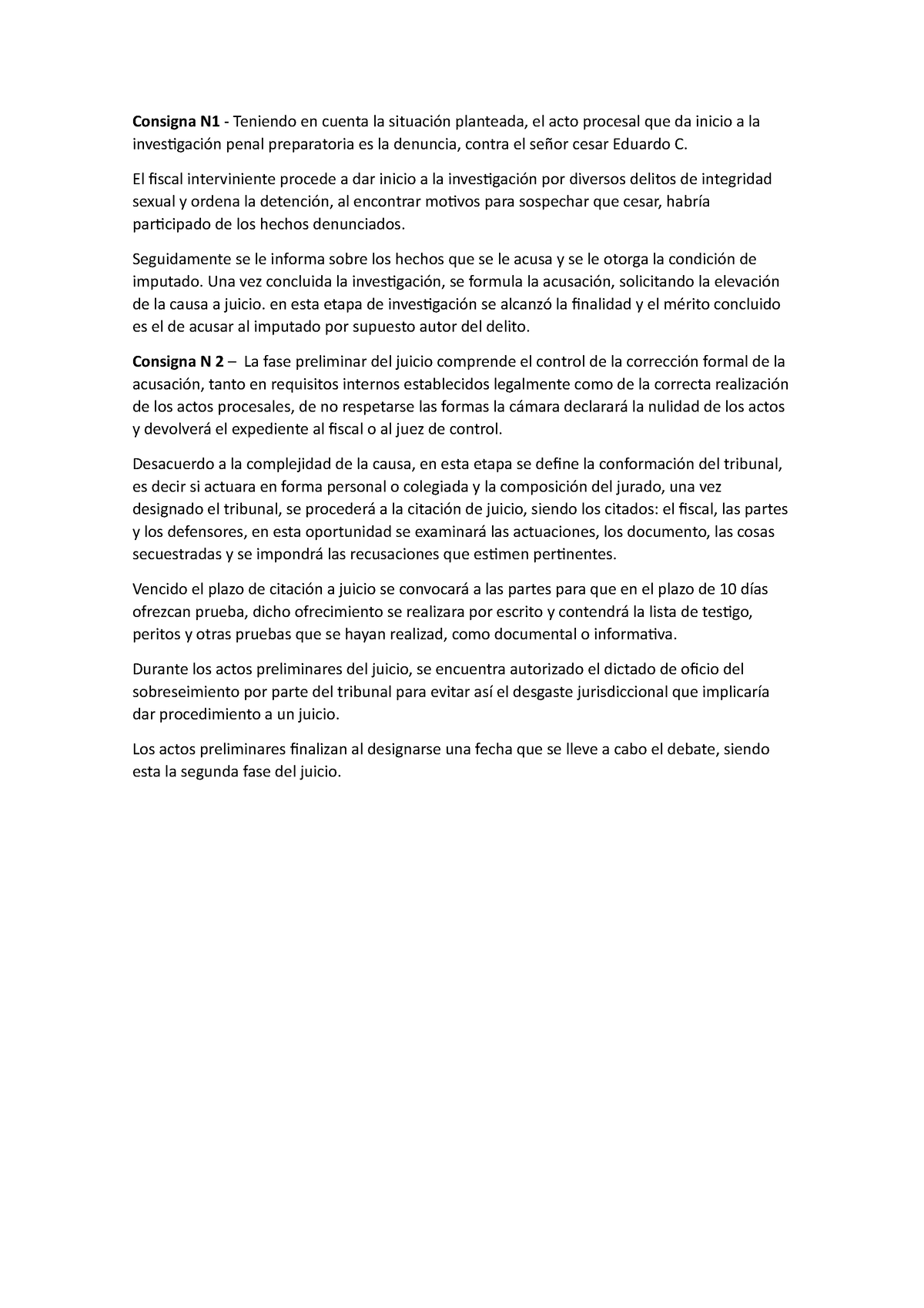 Tp 3 Derecho Procesal Consiga 1 Y 2 Consigna N1 Teniendo En Cuenta